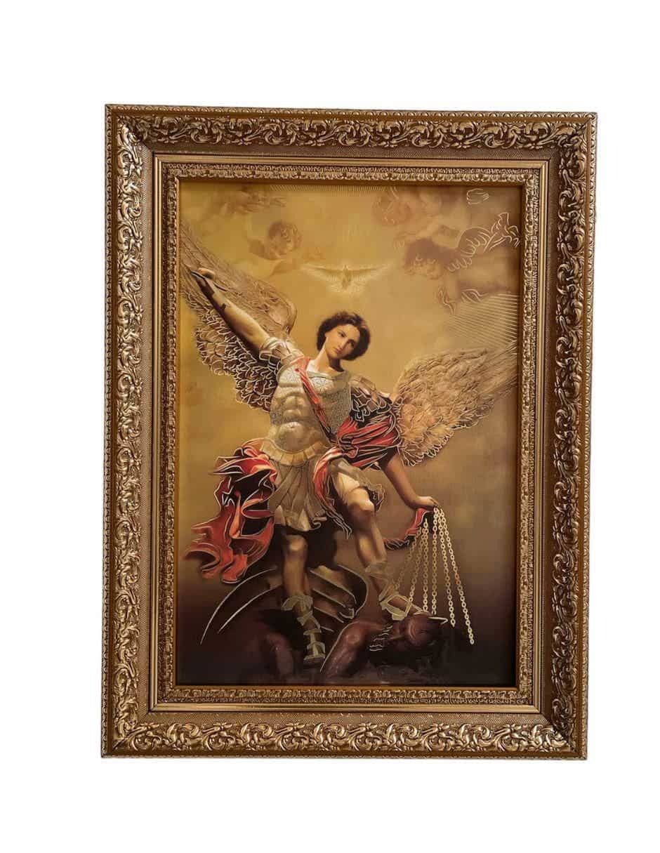 Cuadro San Miguel Arcángel técnica polioleo Encuadro Mx