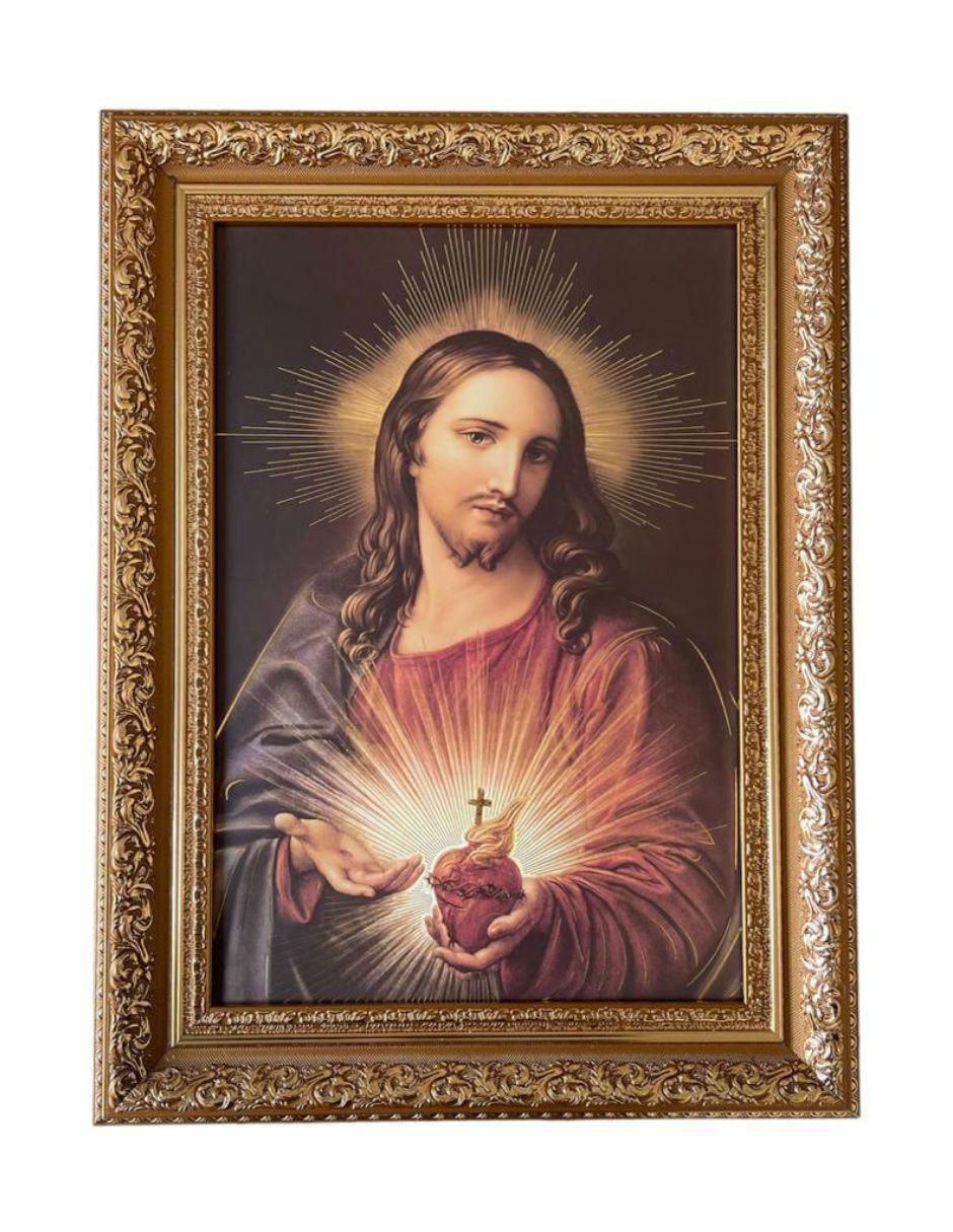 Cuadro Sagrado corazón de Jesús técnica polioleo Encuadro Mx